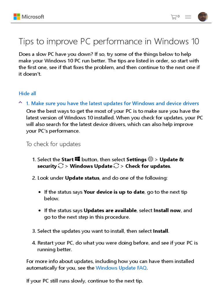 Tips To Improve PC Performance in Windows 10 - Windows Help | PDF ...