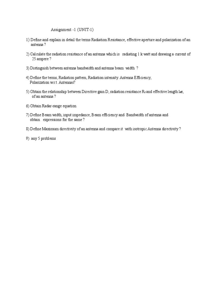 Assignment - 1 (UNIT-1) 1) : R Eff | PDF