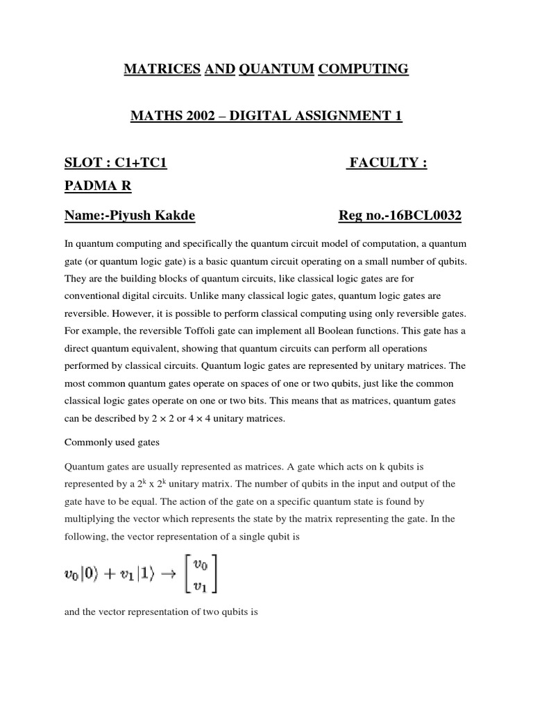 Matrices and Quantum Computing | PDF | Solid State Engineering | Matrix ...