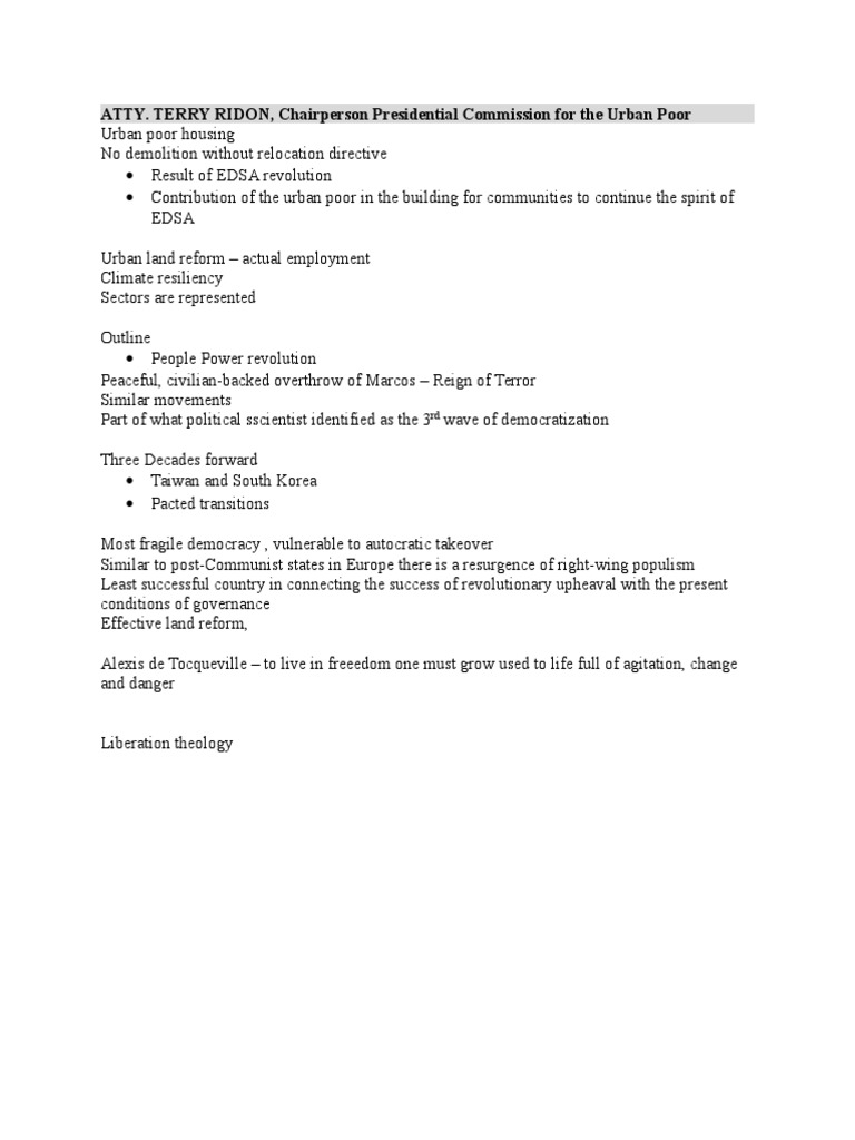 ATTY. TERRY RIDON, Chairperson Presidential Commission For The Urban ...