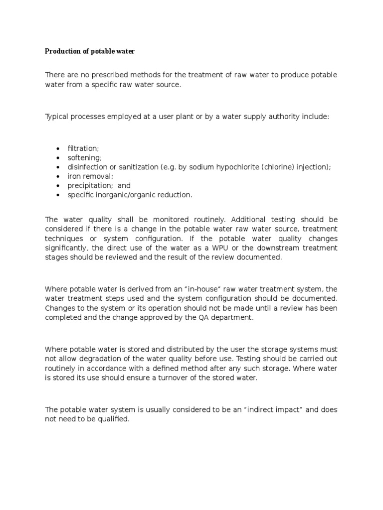 Potable Water Production Methods | PDF | Drinking Water | Water ...