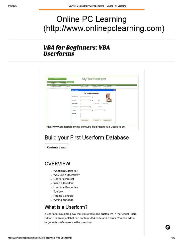 VBA For Beginners - VBA Userforms - Online PC Learning | PDF | Visual Basic For Applications ...