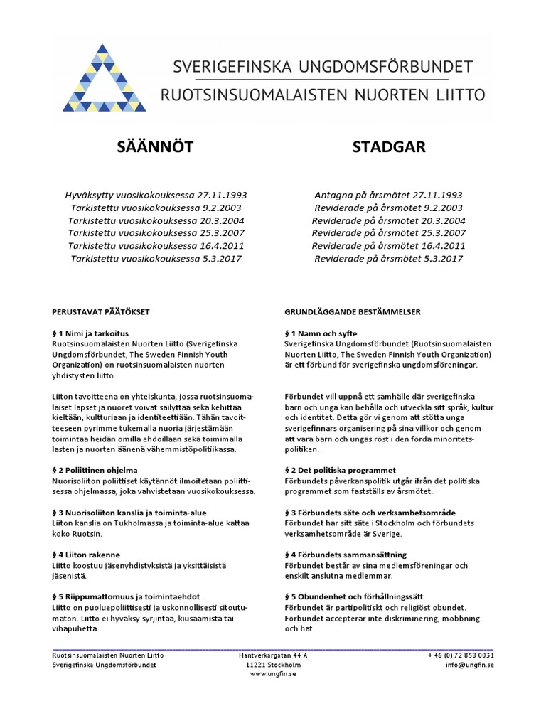 Säännöt - Stadgar | PDF