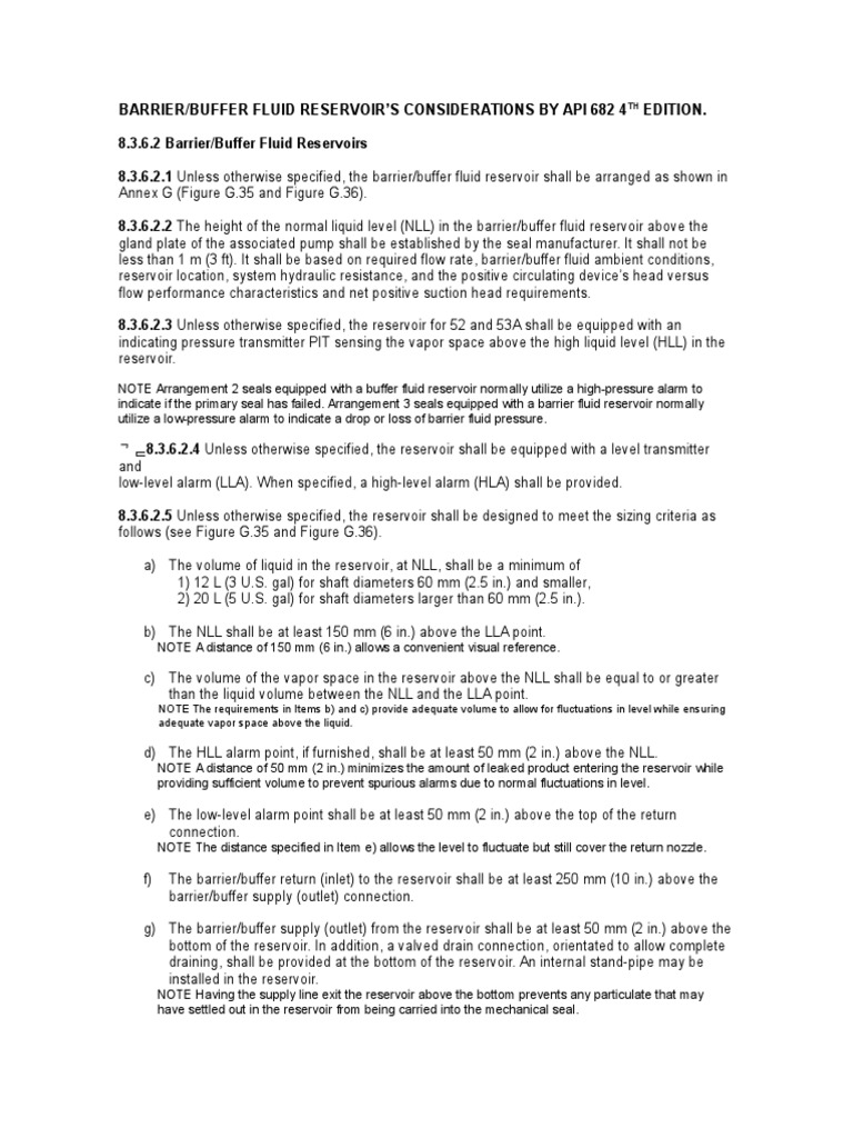 8.3.6.2 Barrier Buffer Fluid Reservoirs - API 682 4th Ed | PDF | Pipe ...