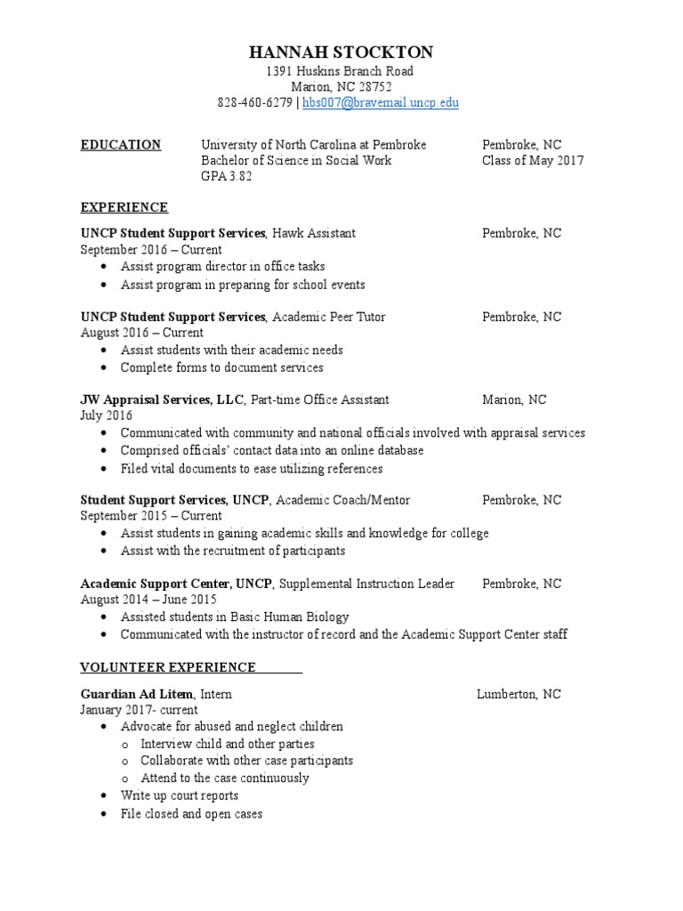 Hannah Stockton Resume 2017 | PDF | Tutor | Learning
