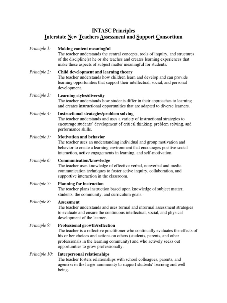 Intasc Principles | PDF | Teachers | Educational Assessment
