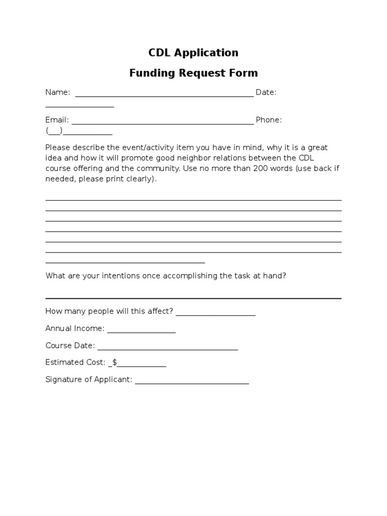 CDL Application Funding Request Form | PDF | Career & Growth