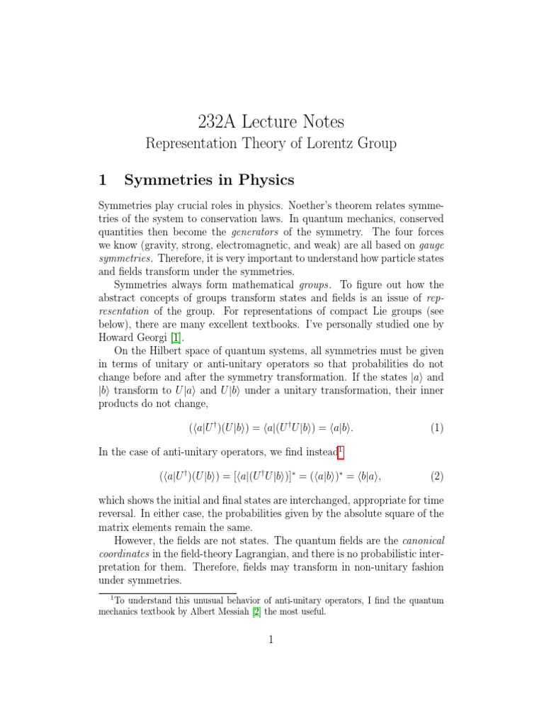 Representation Theory Of Lorentz Group Pdf Group Mathematics