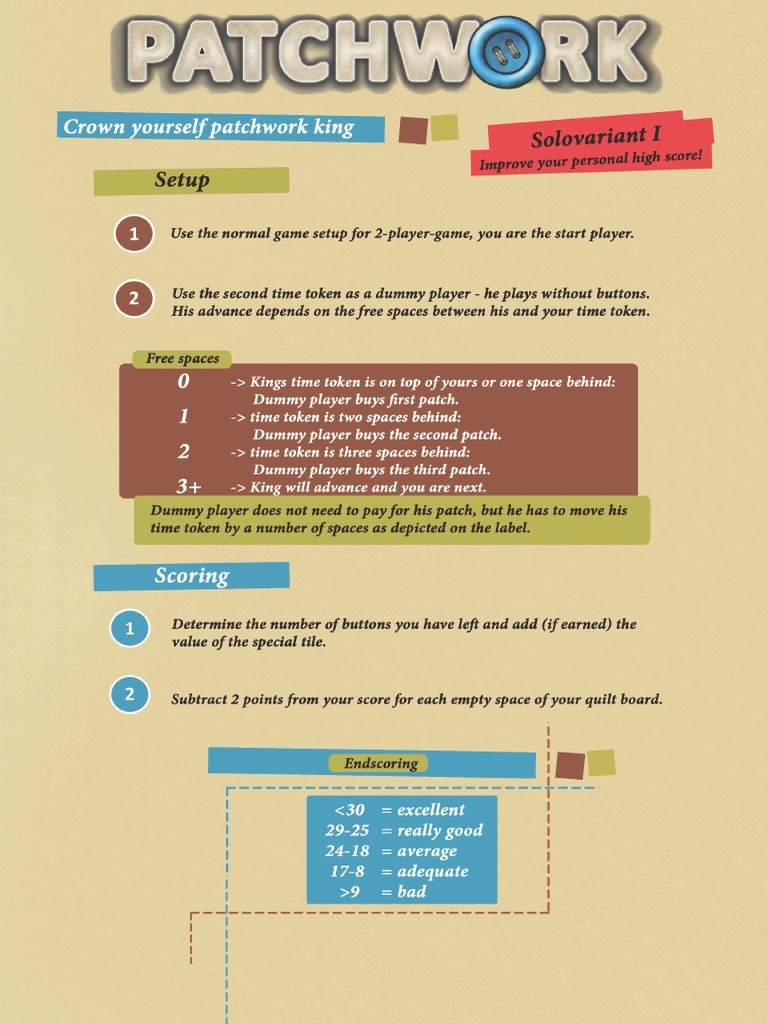 Patchwork Solo Rules 2 Variants | PDF