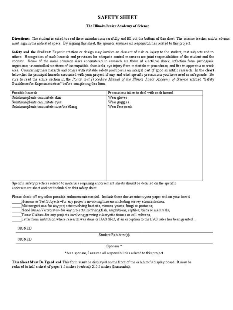 Safetysheet | PDF | Experiment | Science