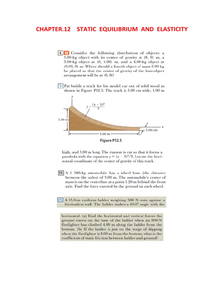 Problems - Static Equilibrium and Elasticity | PDF