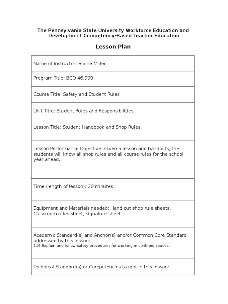 Shop Rules Lesson Psu | PDF | Teachers | Further Education