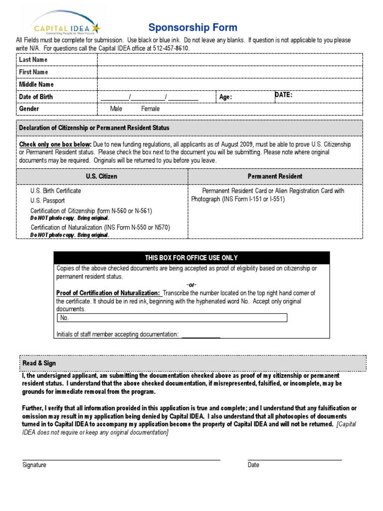 Sponsorship Form HS | PDF | Permanent Residence (United States ...