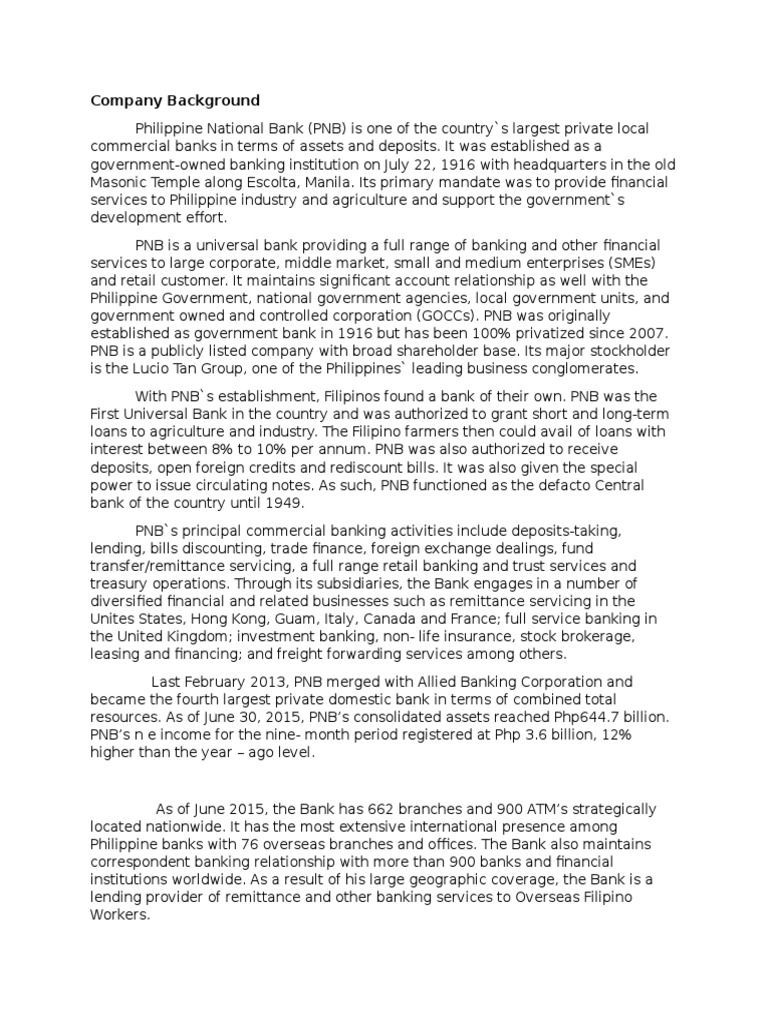 Philippine National Bank Overview | PDF | Companies | Banks
