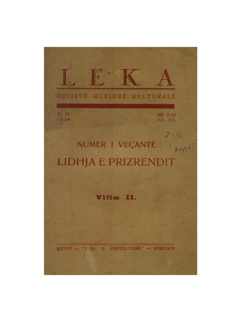 Revista "LEKA" - 1939 - 60 Vjetori Lidhja e Prizerenit | PDF