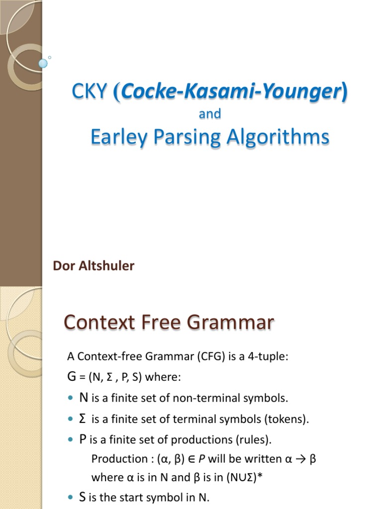 CKY) Cocke-Kasami-Younger) Earley Parsing Algorithms: Dor Altshuler ...