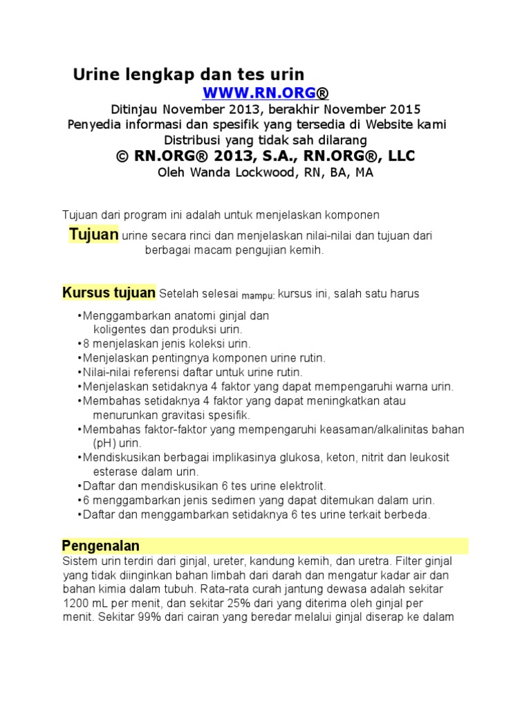 Jurnal Patologi Klinik Urine Lengkap Dan Tes Urin | PDF | Kesehatan ...