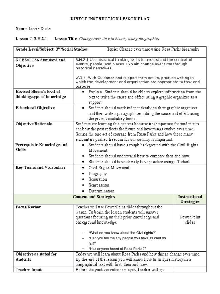 Social Studies LP | PDF | Rosa Parks | Lesson Plan