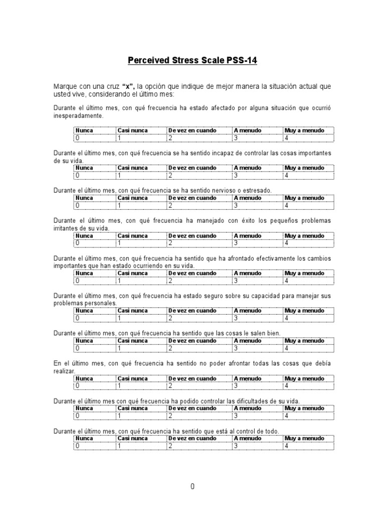 Escala de Estrés Percibido PSS-14 | Estrés (biología) | Autosuperación
