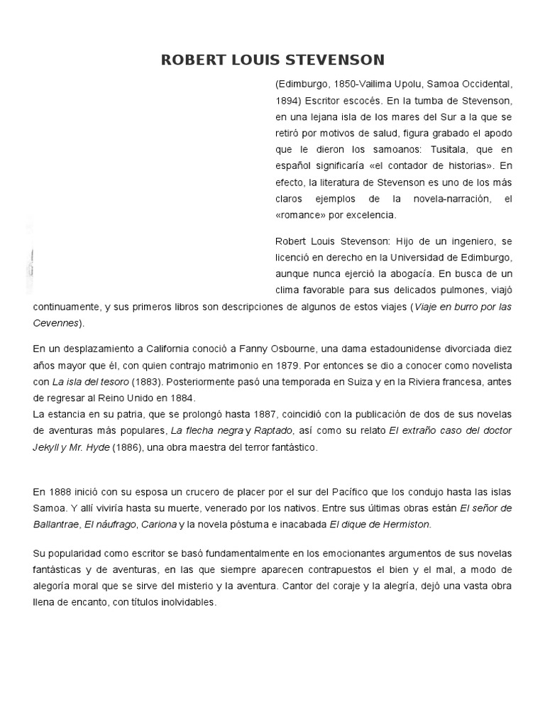 Robert Louis Stevenson | PDF | Robert Louis Stevenson