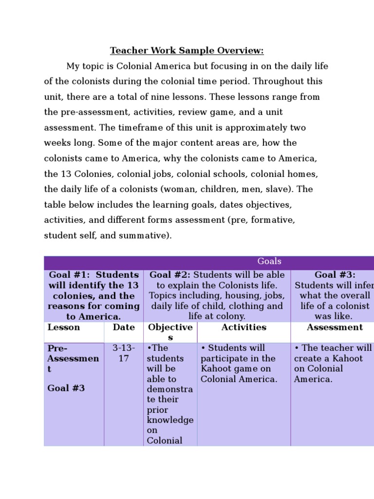 Teacher Work Sample Overview:: Goals | PDF | Educational Assessment ...