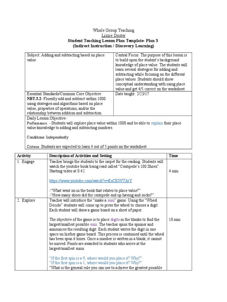 Math Lesson Plan Place Value | PDF | Lesson Plan | Educational Assessment