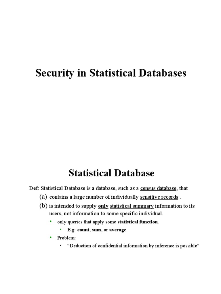 Statiscal Database Notes | PDF | Databases | Statistics