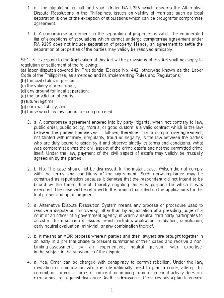 Philippine ADR and Legal Exceptions | PDF | Mediation | Arbitration