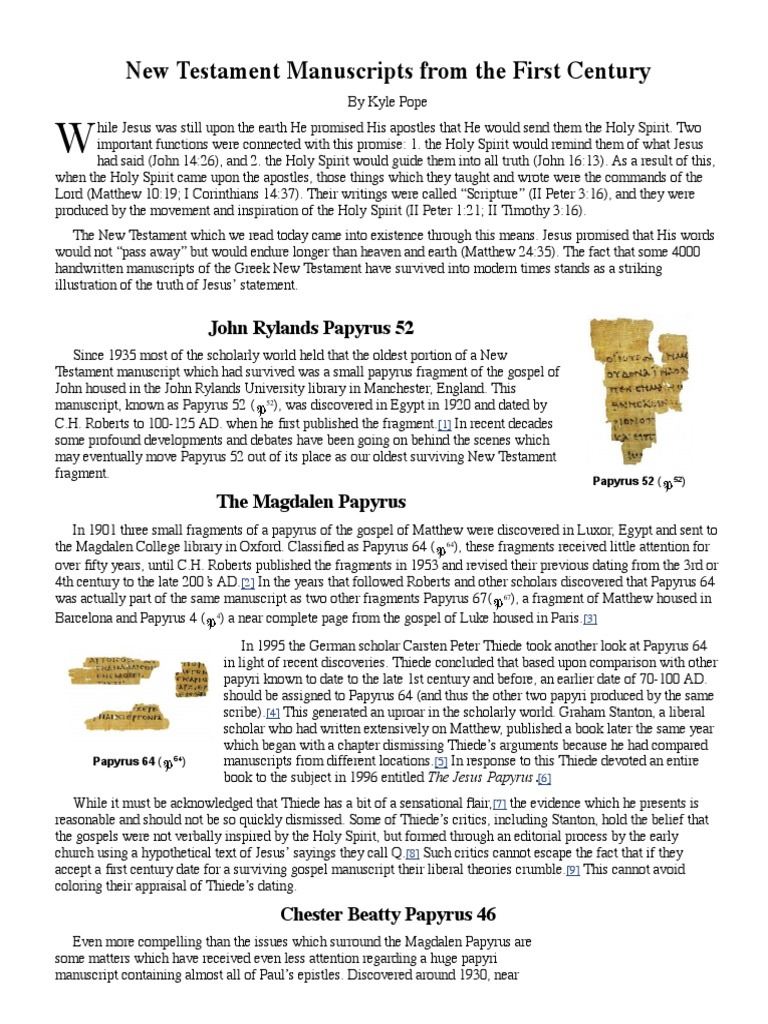New Testament Manuscripts From The First Century | PDF | New Testament ...