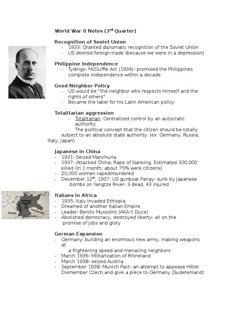 World War II Notes | PDF | Empire Of Japan | Franklin D. Roosevelt