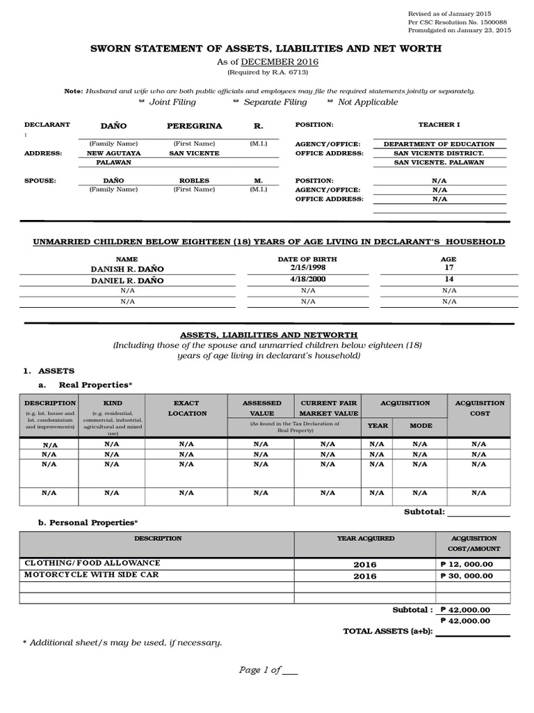 2015 Saln Form | Identity Document | Business | Free 30-day Trial | Scribd