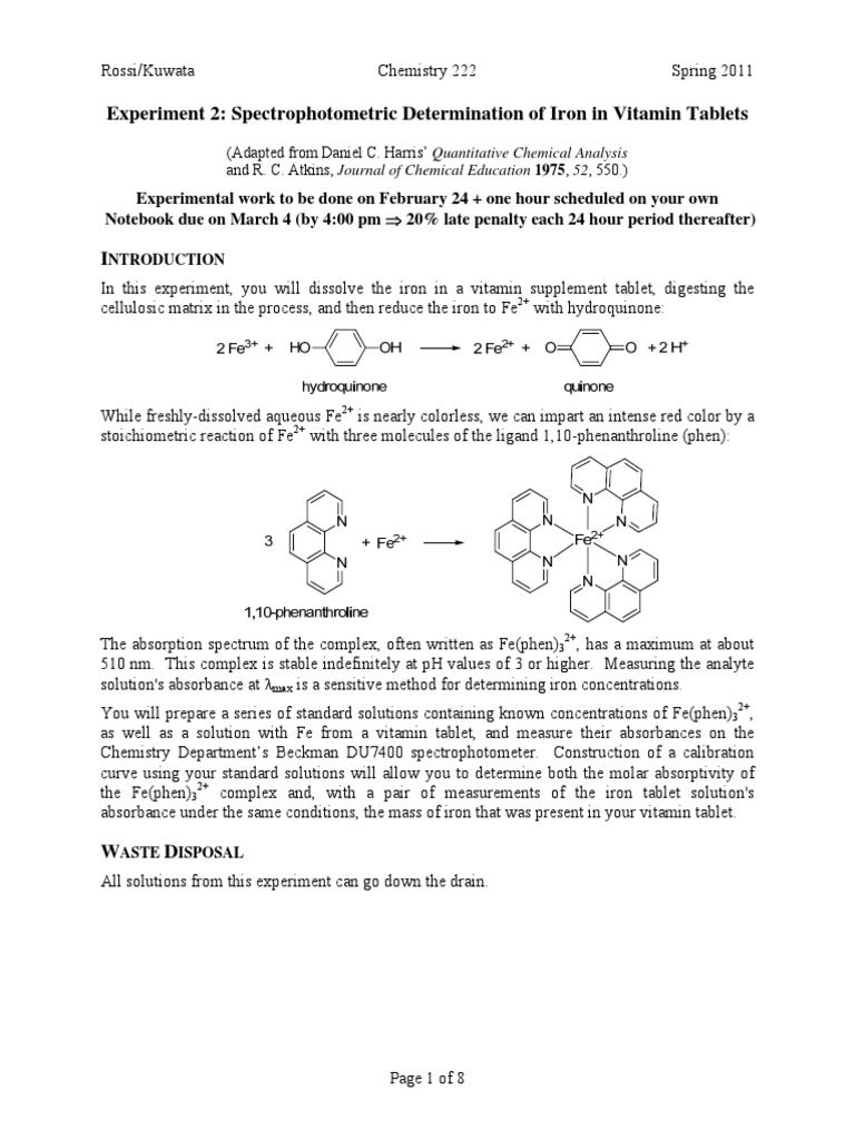 Iron Analysis in Vitamin Tablets by Spectrophotometry | PDF ...
