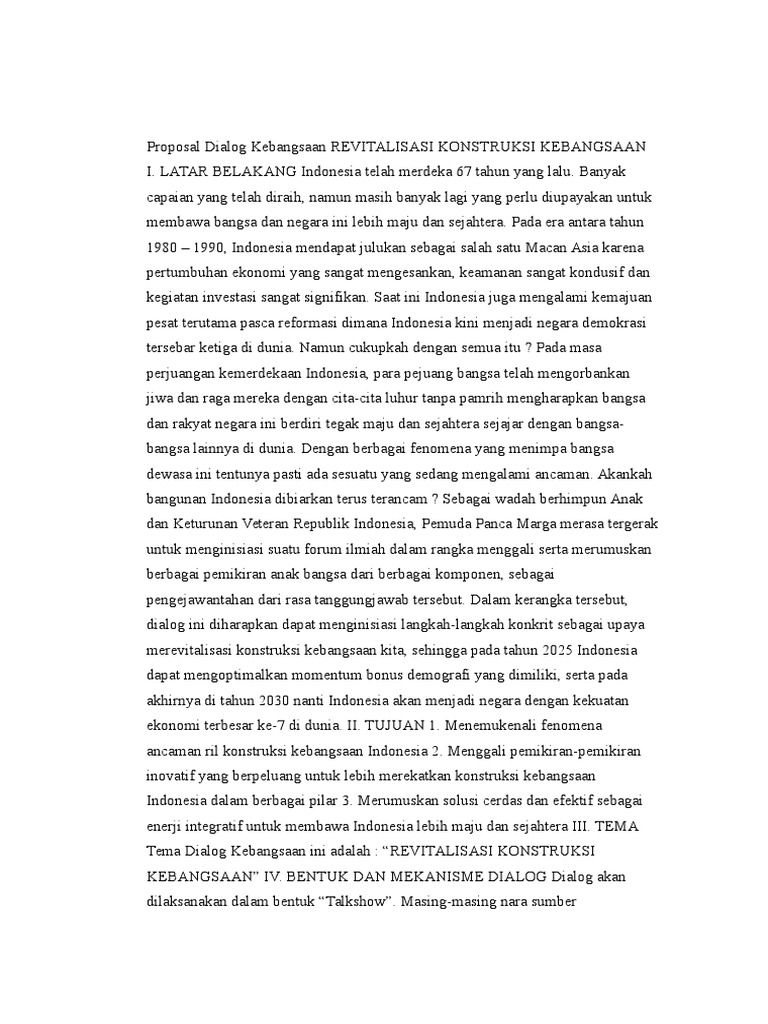 Proposal Dialog Kebangsaan Revitalisasi Konstruksi Kebangsaan I | PDF
