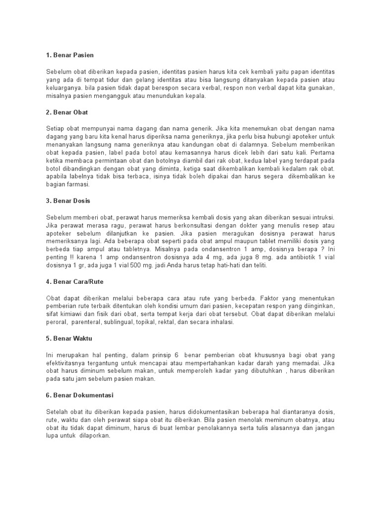 Prinsip 6 Benar Pemberian Obat | PDF | Pengembangan Diri | Kesehatan ...