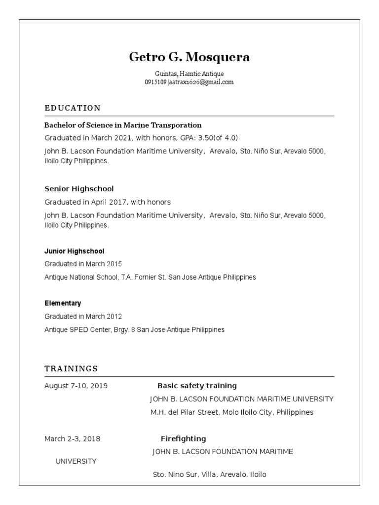 Getro G. Mosquera's Maritime Profile | PDF