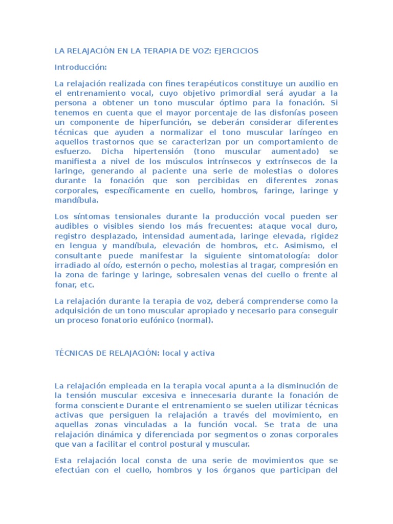 La Relajación en La Terapia de Voz | PDF | Respiración | Músculo