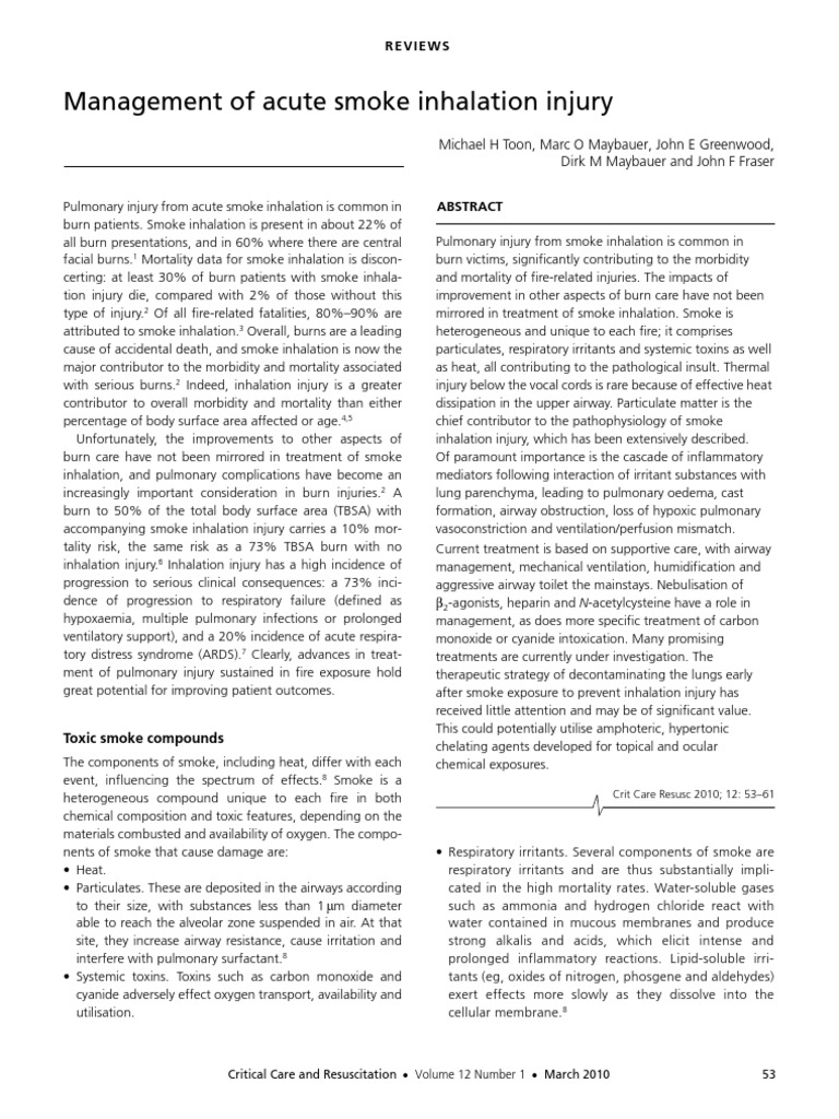 management of acute inhalation injury | Respiratory System | Smoke