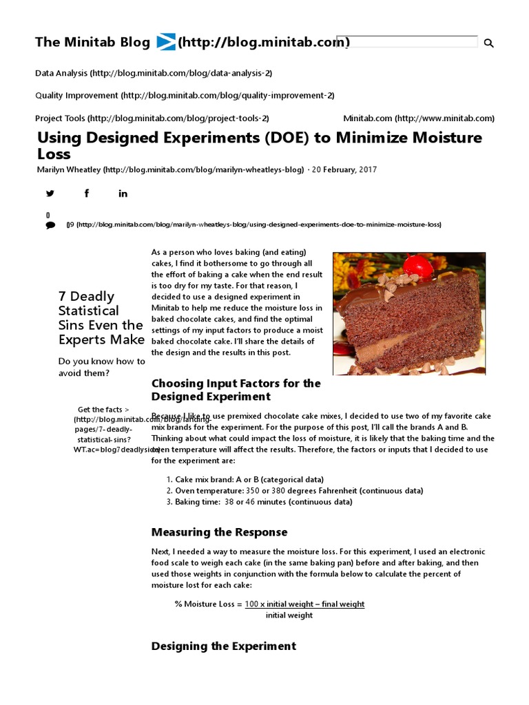 Using Designed Experiments (DOE) To Minimize Moisture Loss - Minitab | PDF | Analysis Of ...
