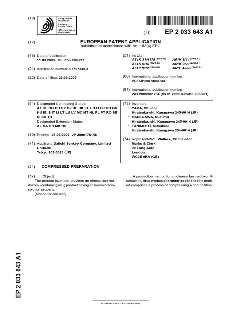 European Patent Application: Compressed Preparation | PDF