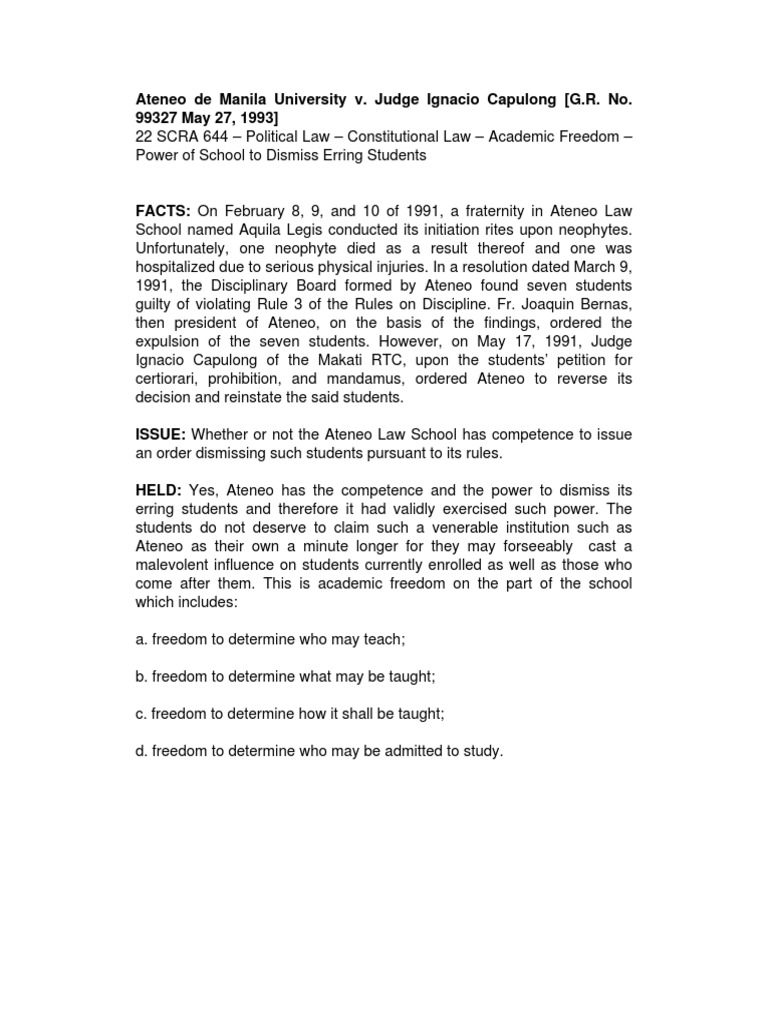 Ateneo de Manila University v. Judge Ignacio Capulong (G.R. No. 99327 ...