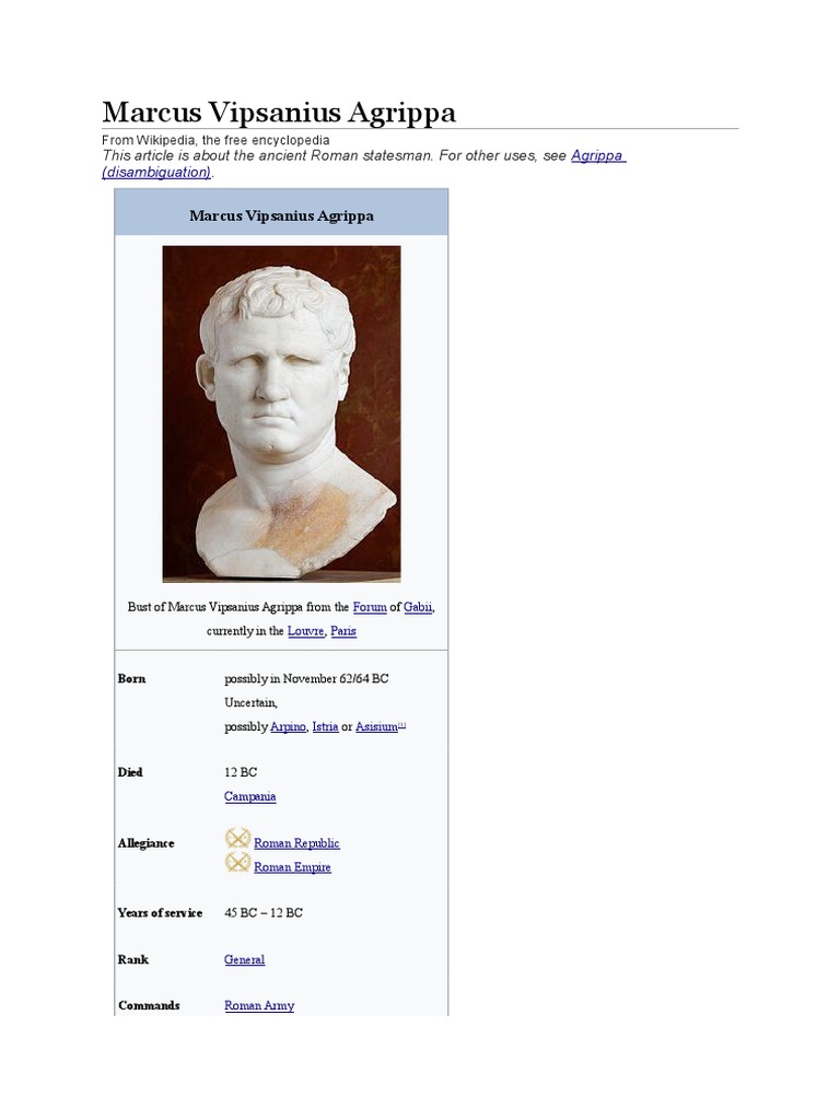 Marcus Vipsanius Agrippa | PDF | Augustus | Mark Antony