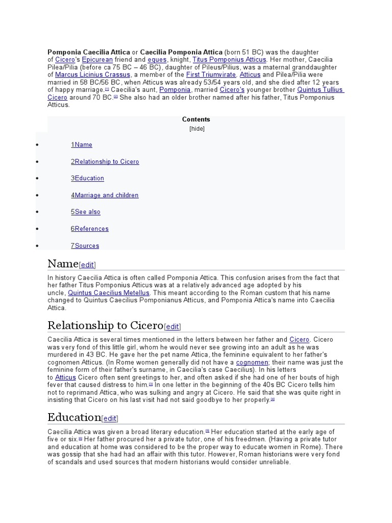 Pomponia Caecilia Attica | PDF | Roman Gentes | Classical Civilizations