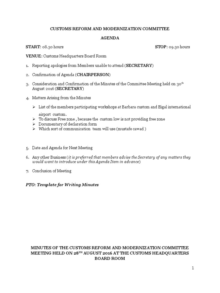 5 - Draft Agenda (And Minutes Template) | PDF | Chairman | Government