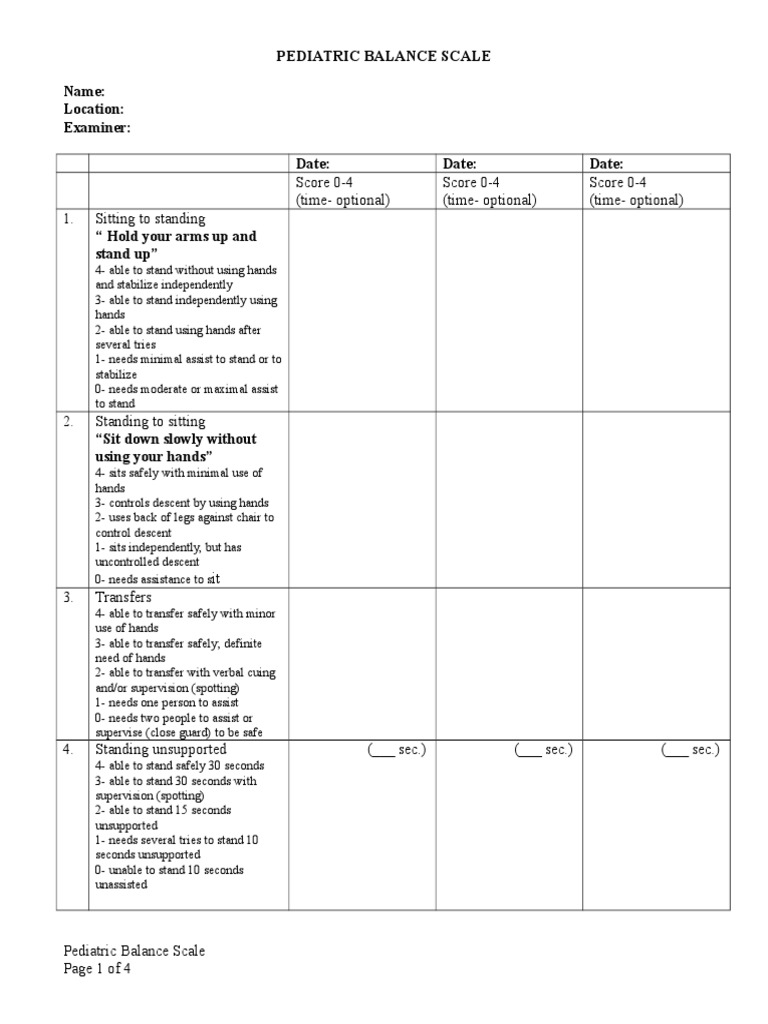 Pediatric Balance Scale | PDF | Sports | Leisure