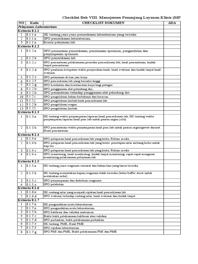 Checklist Dokumen | PDF