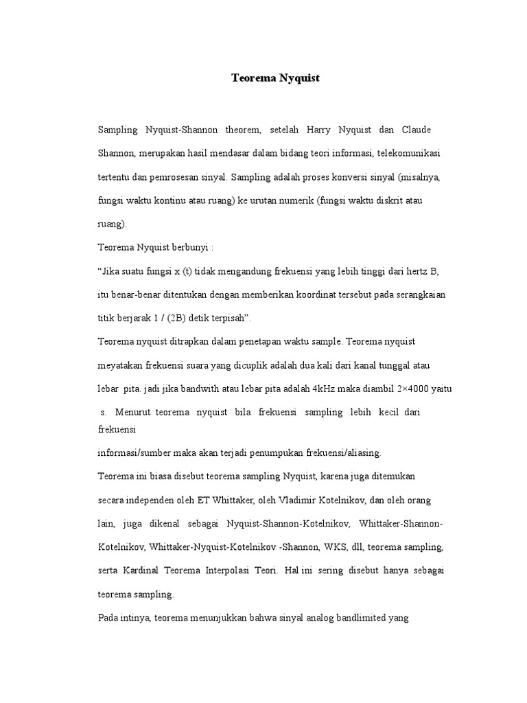Teorema Sampling Nyquist dan Aliasing | PDF