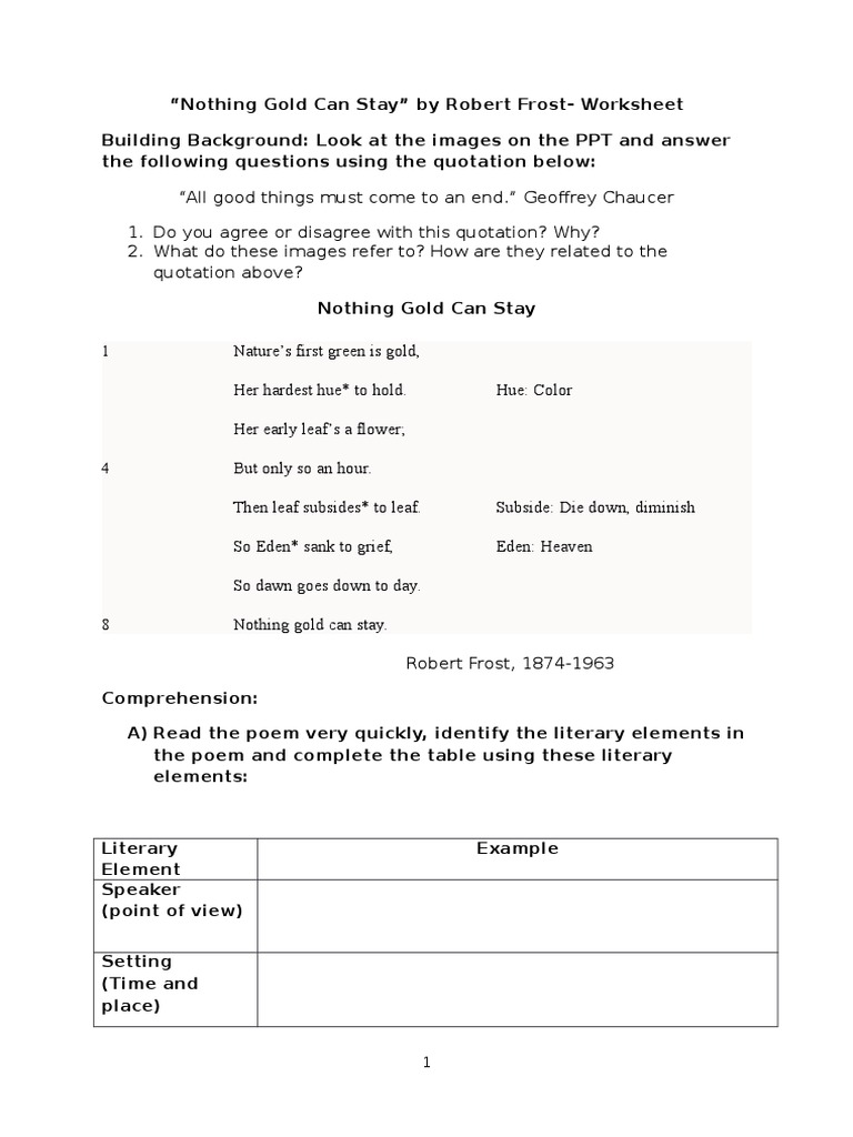 Analyzing "Nothing Gold Can Stay" | PDF | Poetry
