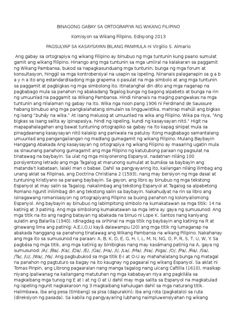 Binagong Gabay Sa Ortograpiya NG Wikang Filipino | PDF Binagong Gabay Sa Ortograpiya NG Wikang Filipino | PDF