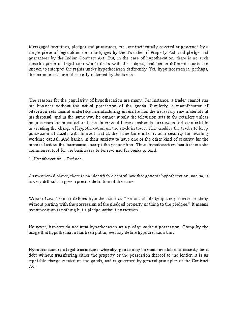 Understanding Hypothecation in Banking | PDF | Security Interest | Banks