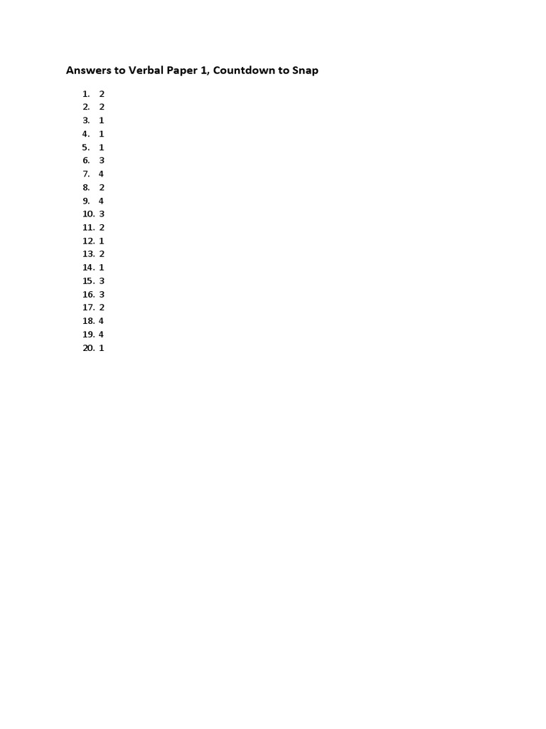 Answers To Verbal Paper 1, Countdown To Snap | PDF